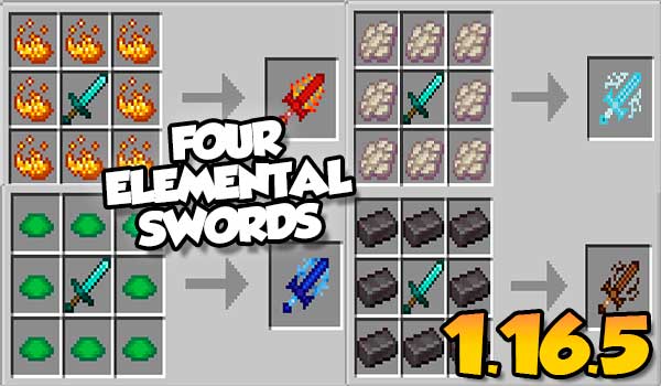 Four Elemental Swords MOD para Minecraft 1.16.5 y 1.16.4 -Con Poderes!